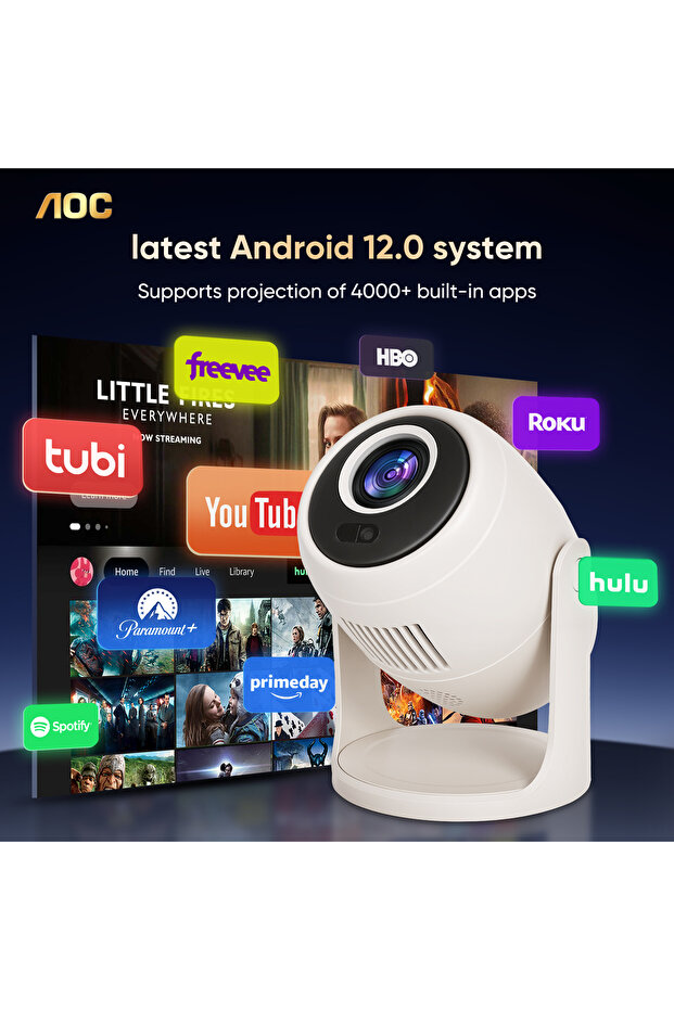 AOC Mini Projector | 4K/720P | 230 ANSI | WiFi6 BT5.0 | Android12 | 180 ...