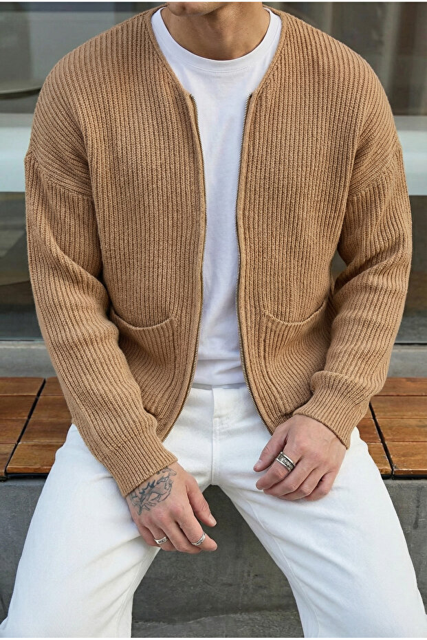 MADZEYMODA Men's Zippered Biscuit Knitwear Cardigan Mz62003- Trendyol