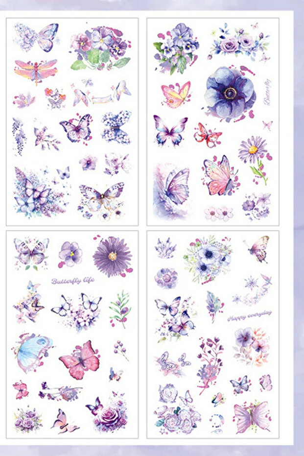Kolbi Craft 4 Sayfa 60 Adet Şeffaf Mor Çiçek Sticker Bullet Journal ...