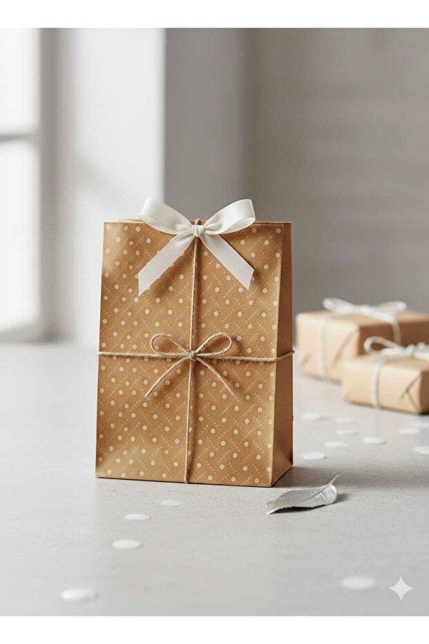 HDF PAZARLAMA NOKTA DESENLİ 50 ad 18*8*24 sapsız Kraft Sunumluk Kese ...