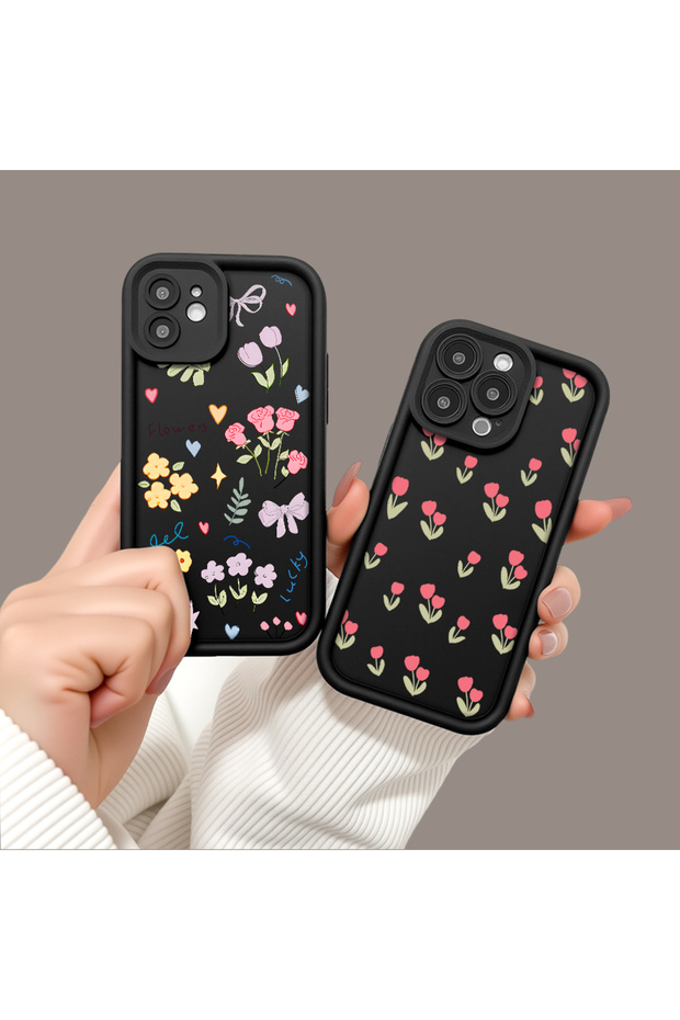 ucuc Xiaomi Redmi Note 12 Pro 4G uyumlu Siyah Silikon Çiçek Desenli ...