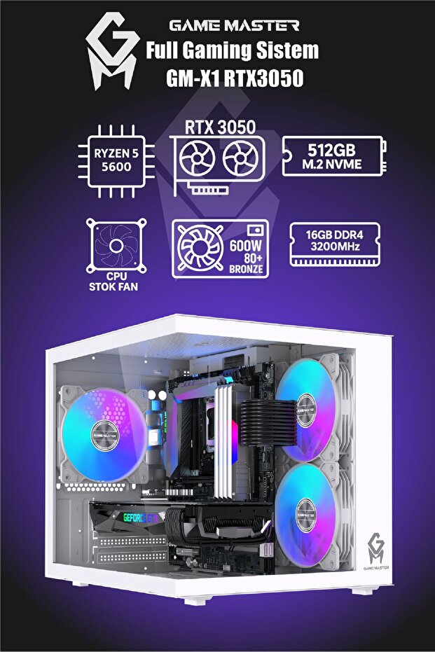 GM Game Master GM-X1 Hazır Full Gaming PC Set R5 5600 16GB Ram 512GB M2 ...
