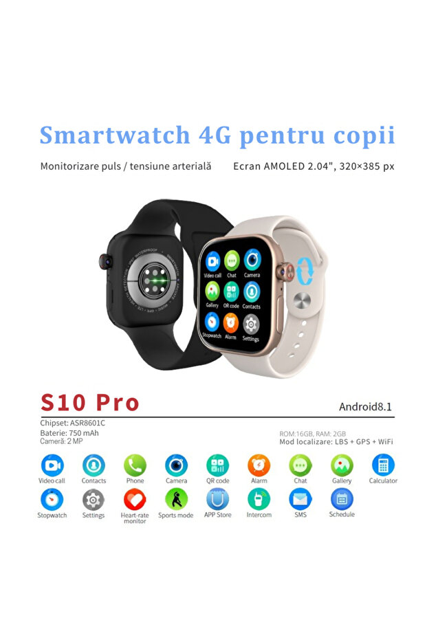 MAUEX S10 PRO Ceas Smartwatch Copii 4G GPS WiFi Apel Video AMOLED 2GB ...