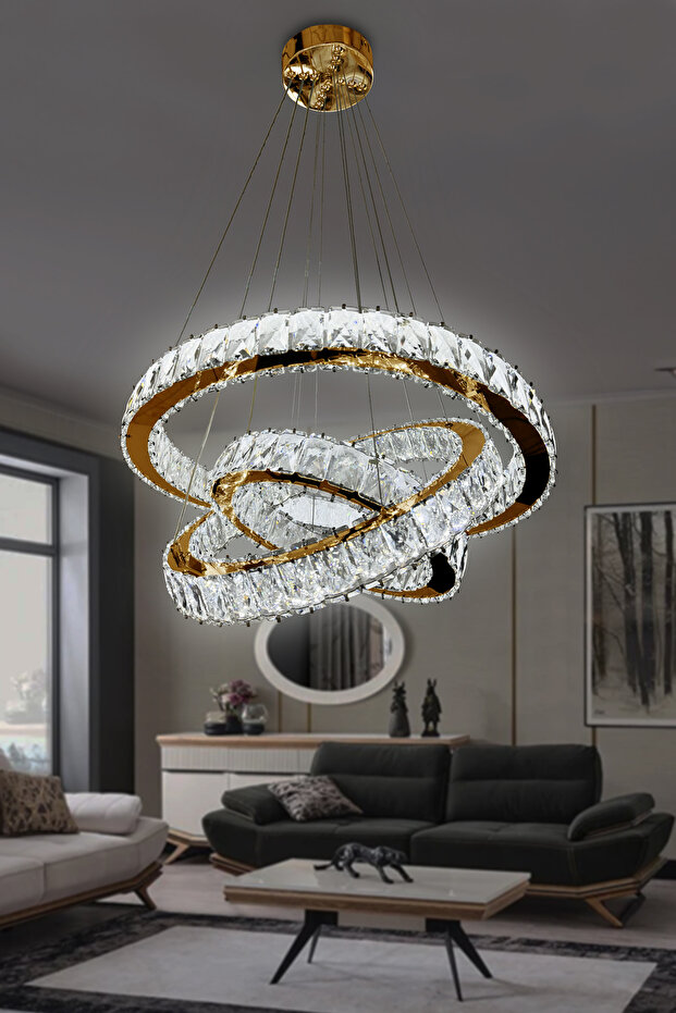 RSCOLLECTIONS 3 Katlı Kristal Taşlı Modern Led Avize - Fiyatı, Yorumları