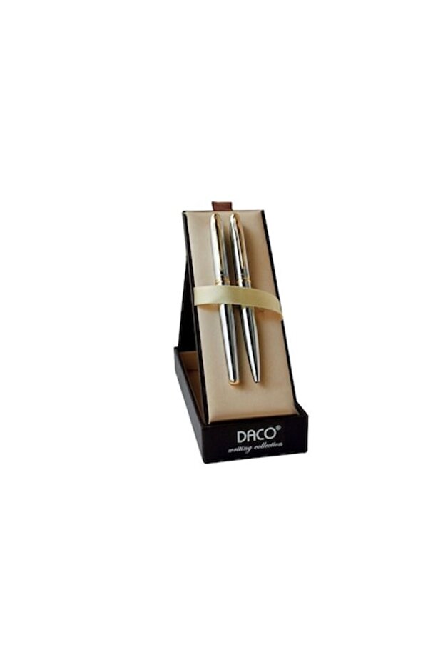 Daco Pen and Fountain Pen Set, Metallic Silver Body, Iridium Nib Type M ...