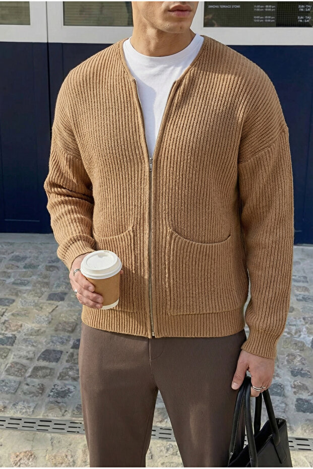 MADZEYMODA Men's Zippered Biscuit Knitwear Cardigan Mz62003- Trendyol