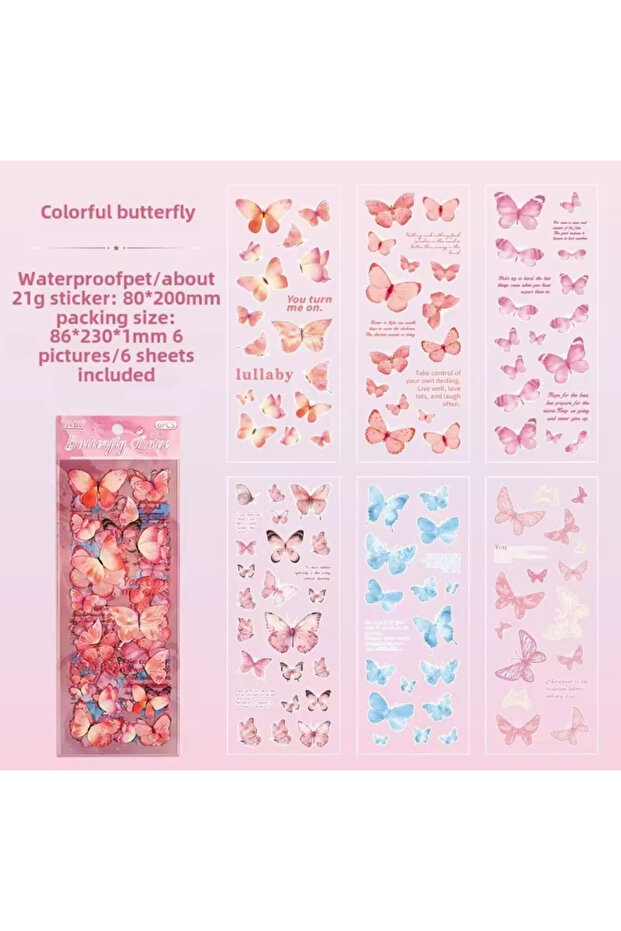 Kolbi Craft 6 Sayfa 114 Adet Şeffaf Pembe Kelebek Sticker Bullet ...