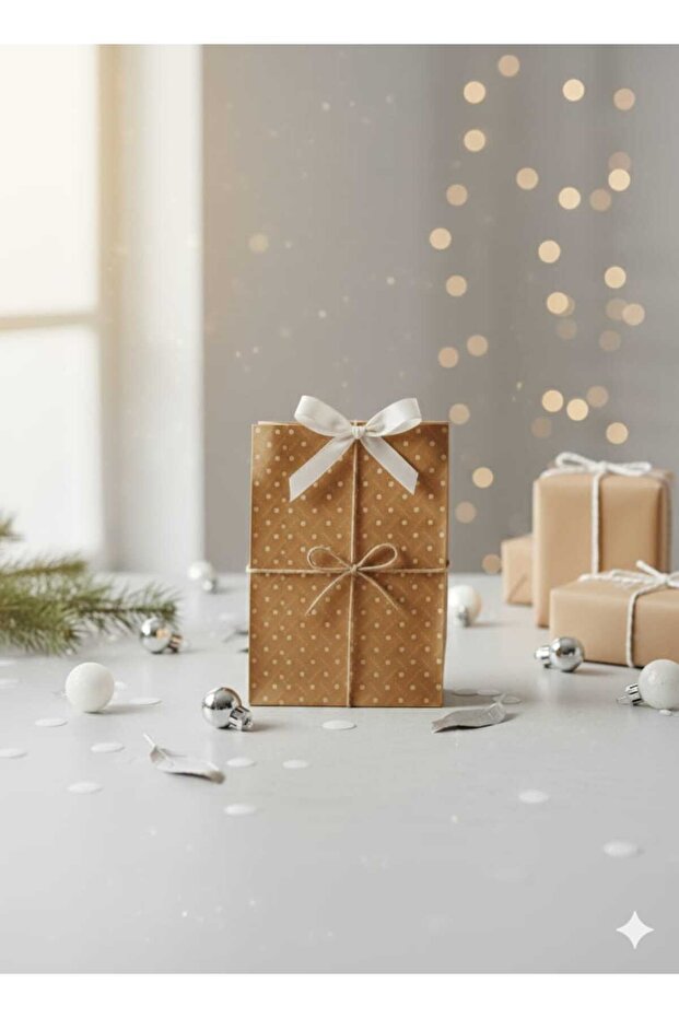 HDF PAZARLAMA NOKTA DESENLİ 50 ad 18*8*24 sapsız Kraft Sunumluk Kese ...