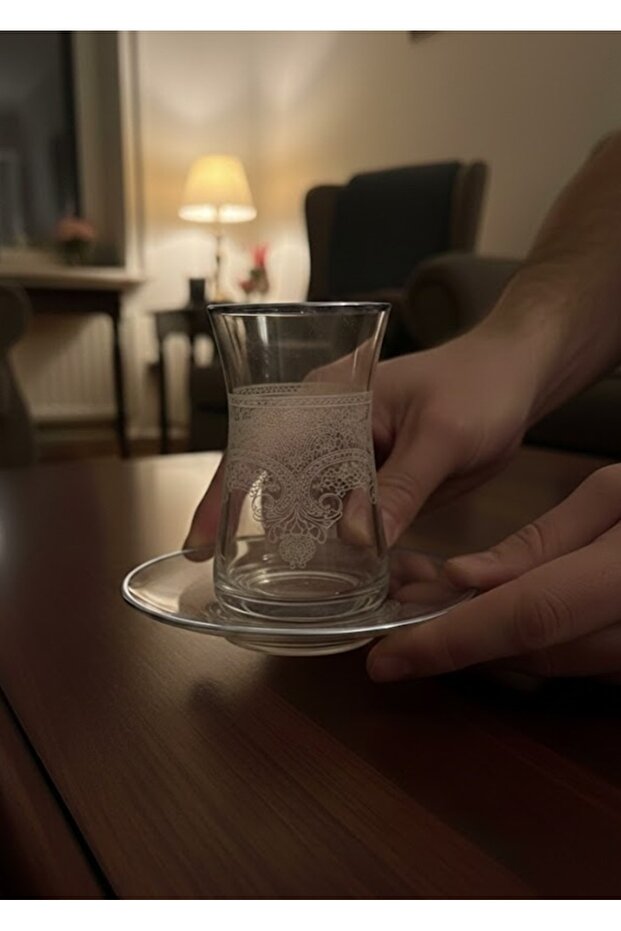 DECOSTYLE Lilyum Gümüş Heybeli 12 Parça Çay Seti | Şık Desenli Bardak ...