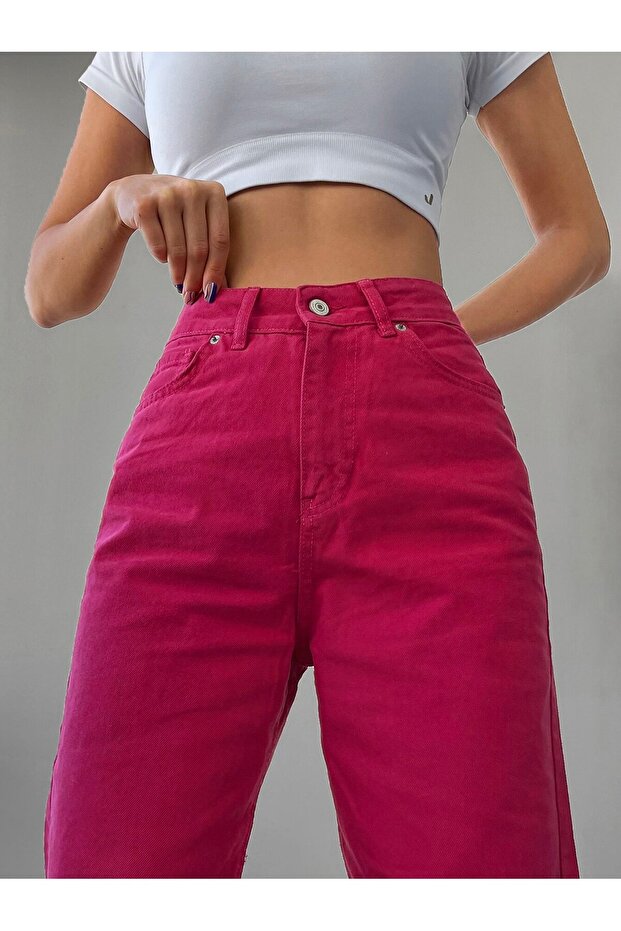 By Caspita Fashion Lenithra Kadın Yüksel Bel Fuşya Renk Palazzo Geniş ...
