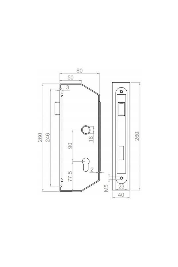 gwd Recessed housing with lock for metal door for 40x80 mm profile ...