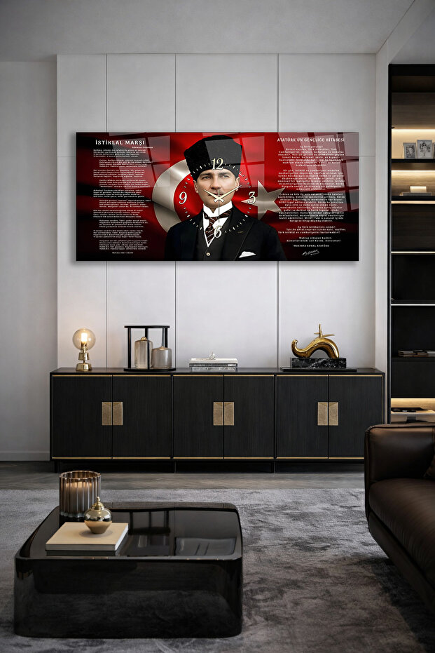 Olinpa KIRILMAZ CAM DUVAR SAATİ , HEM TABLO HEM SAAT ATATÜRK VE ...