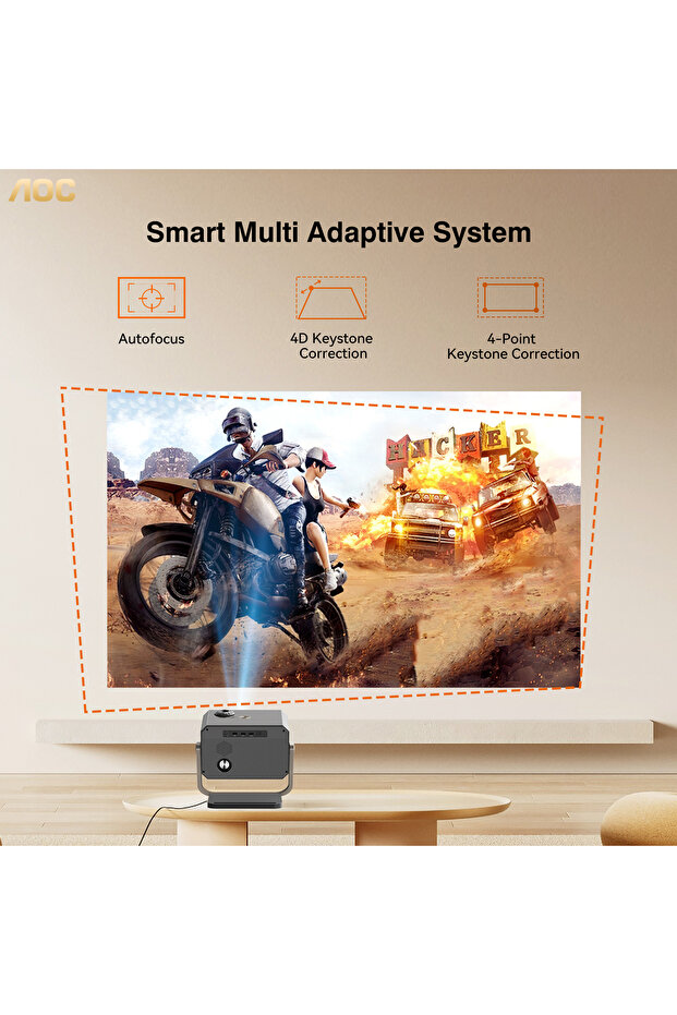 AOC Portable Projector Full HD 4K/1080P Auto Keystone Correction Wifi6 ...