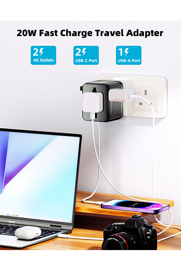 Voltrava Universal Travel Plug Adapter with 2 AC Outlets, Dual USB-C ...