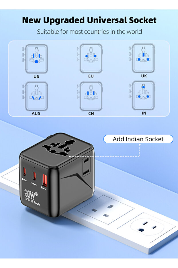 Voltrava Universal Travel Plug Adapter with 2 AC Outlets, Dual USB-C ...