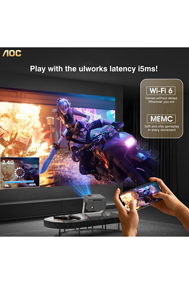 AOC Portable Projector Full HD 4K/1080P Auto Keystone Correction Wifi6 ...
