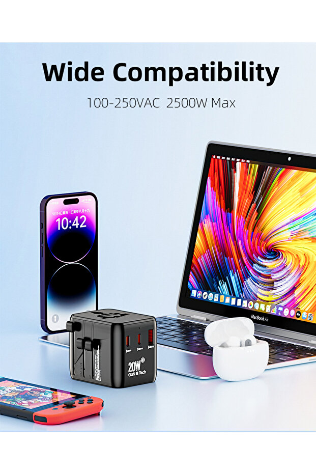 Voltrava Universal Travel Plug Adapter with 2 AC Outlets, Dual USB-C ...