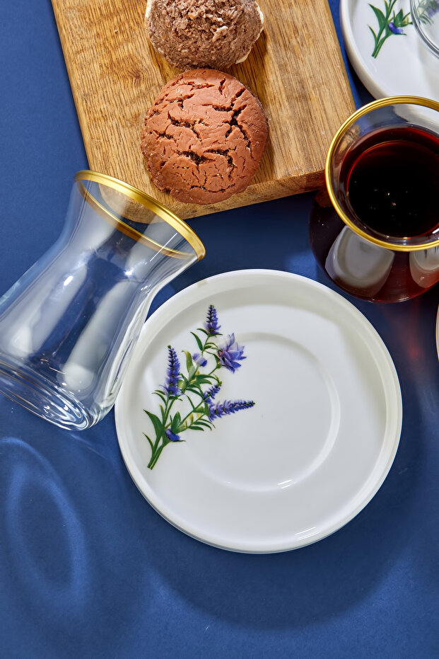 ers erbaşlar Lavender Çiçekli Gold Dekorlu 12 Parça 6 Kişilik Çay ...