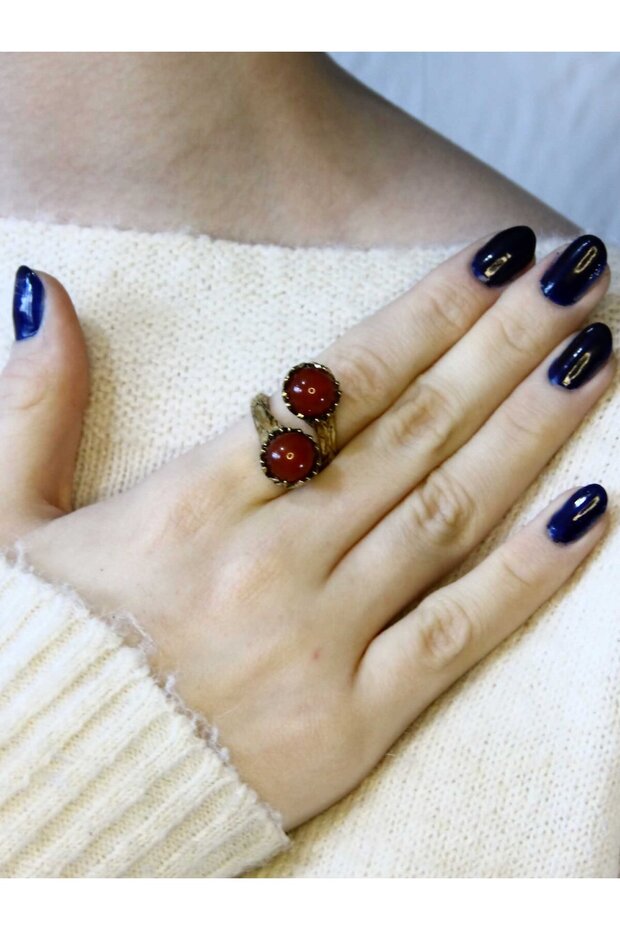 esha Doğal Taş Akik 2'li Doğal Taşlı Antik Model Kadın Ayarlanabillir ...