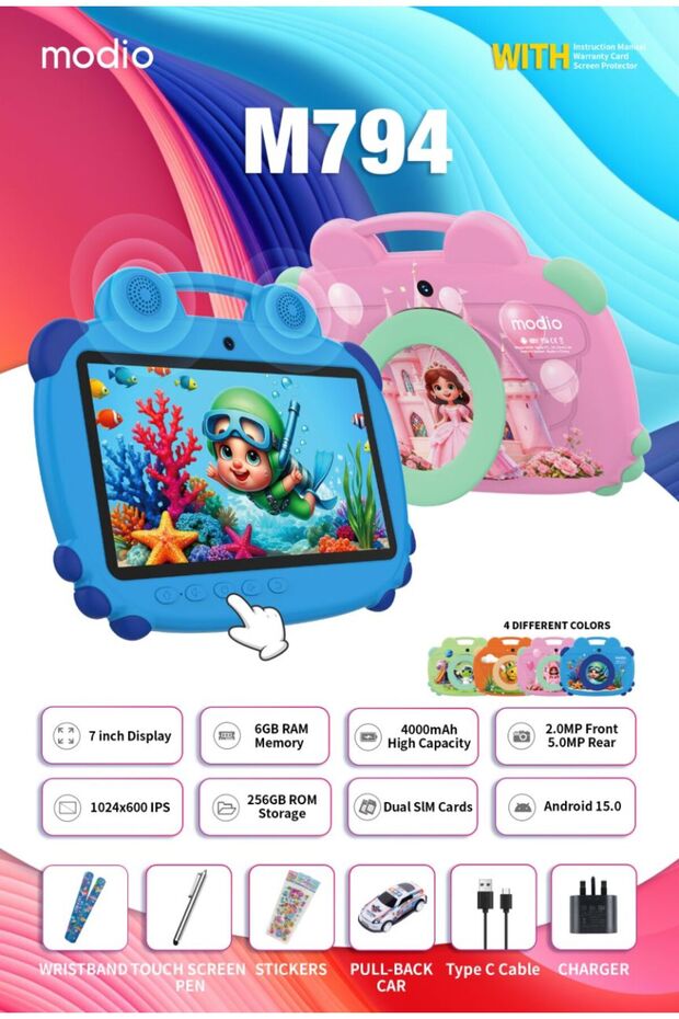 MODIO TAB Modio Kids Tablet M794, 7 Inch Display, Android 15.0, 6GB RAM ...