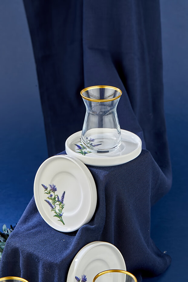 ers erbaşlar Lavender Çiçekli Gold Dekorlu 12 Parça 6 Kişilik Çay ...