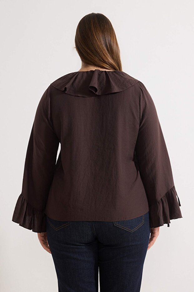 Trendyolmilla Curve Koyu Kahverengi Aerobin Dokuma Büyük Beden Bluz ...