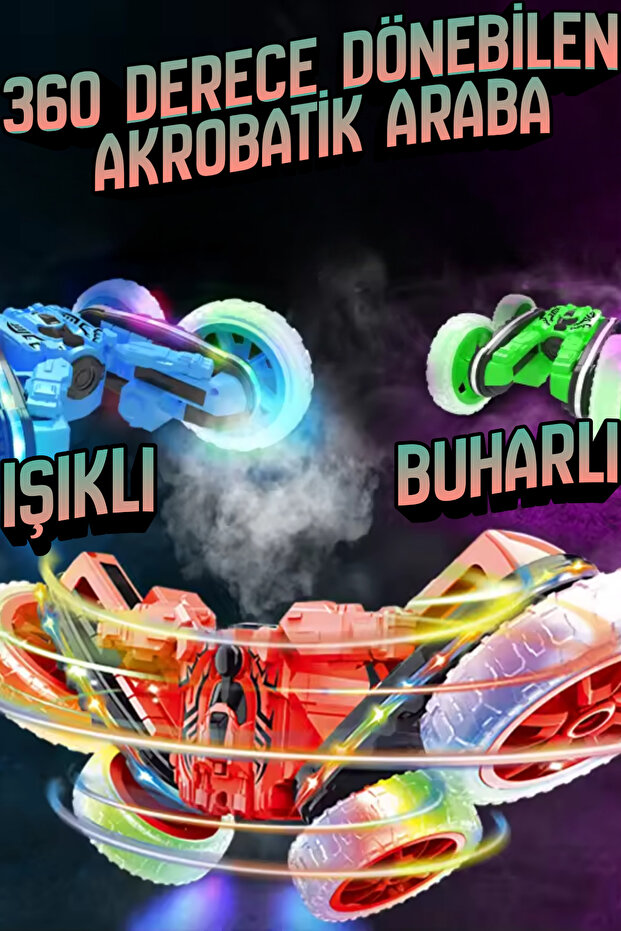 Olomo Kumandalı Işıklı Buharlı Akrobat Araba - 2.4G Şarjlı 360° Dönen ...
