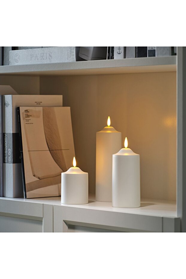 IKEA COZY ROOM - LED'li blok mum , 3 adet, beyaz, 9 cm, pilli, 1 Adet ...