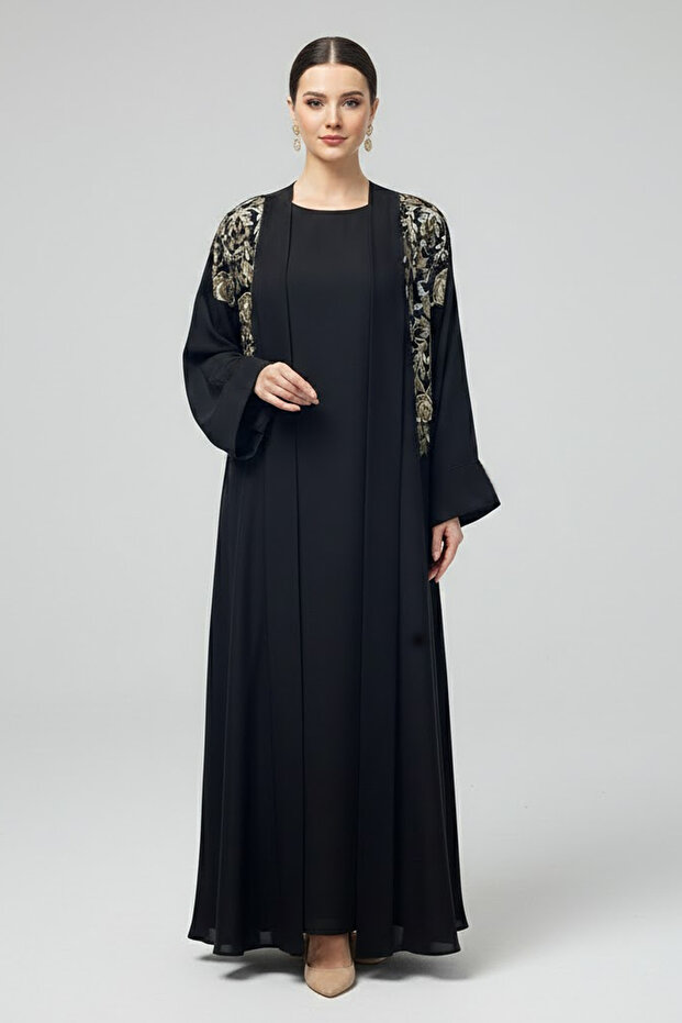 Muchmy 2 Piece Black Abaya Set With Inner And Sheila Embroidery Modern ...
