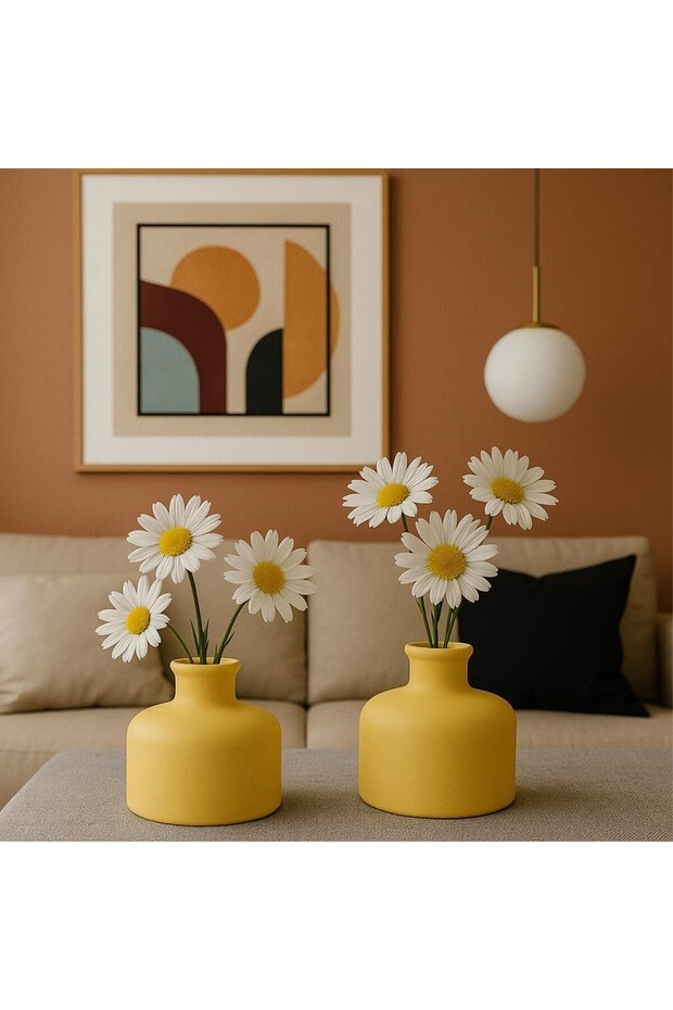 AyrStore Pastel Sarı Mini Vazo Seti (2’li) – Mat Dekoratif Küçük Masa ...