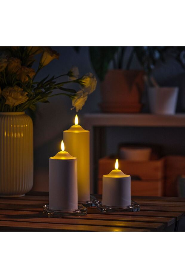 IKEA COZY ROOM - LED'li blok mum , 1 adet, beyaz, 9 cm, pilli, 1 Adet ...