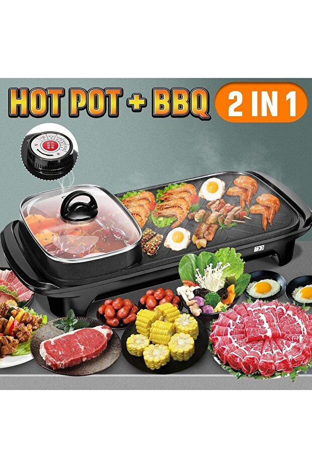 Generic DENX 2-in-1 Electric Grill And Hot Pot 1350W, TableTop Electric ...