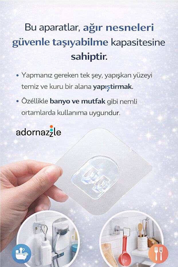adornazzle 1 Adet Banyo Askısı, Mutfak Şeffaf Yapışkanlı Askı, Suya ...