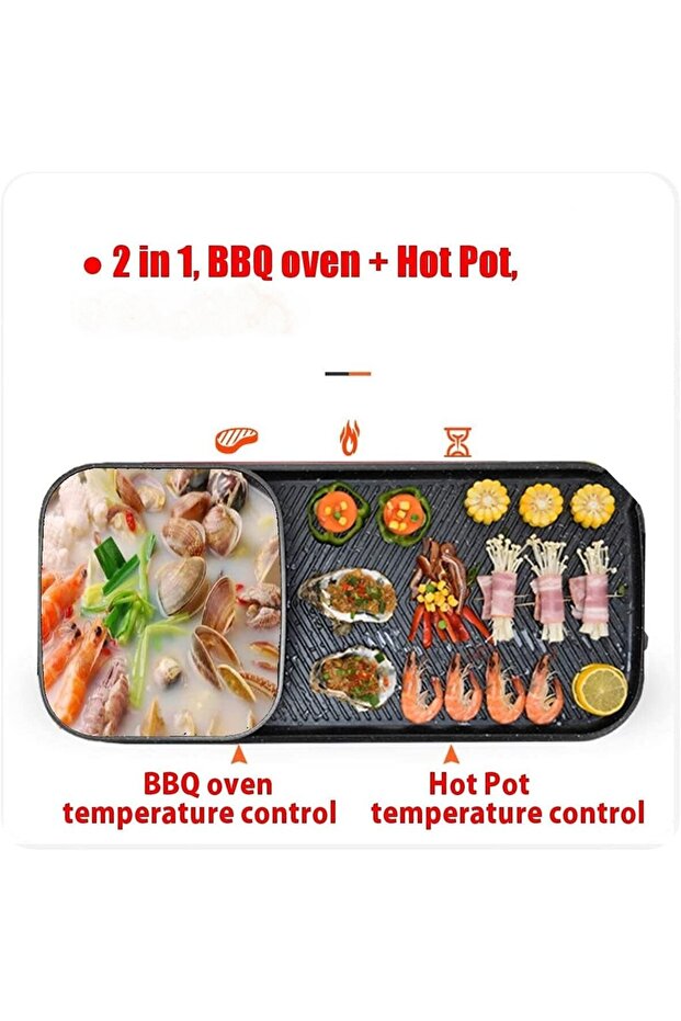 Generic DENX 2-in-1 Electric Grill And Hot Pot 1350W, TableTop Electric ...