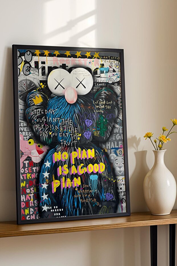 Saturn No Plan Is a Good Plan Çerçeveli Tablo KAWS BFF Pink Panther ...