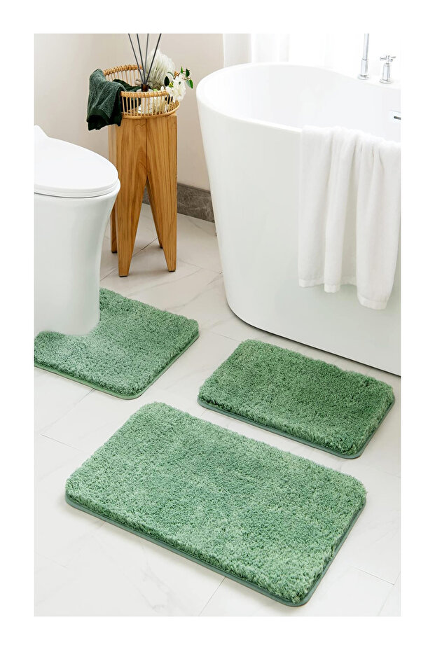 Empressco Doğal Kaymaz Taban Yıkanabilir Shaggy 3’lü Banyo Halı Paspas ...