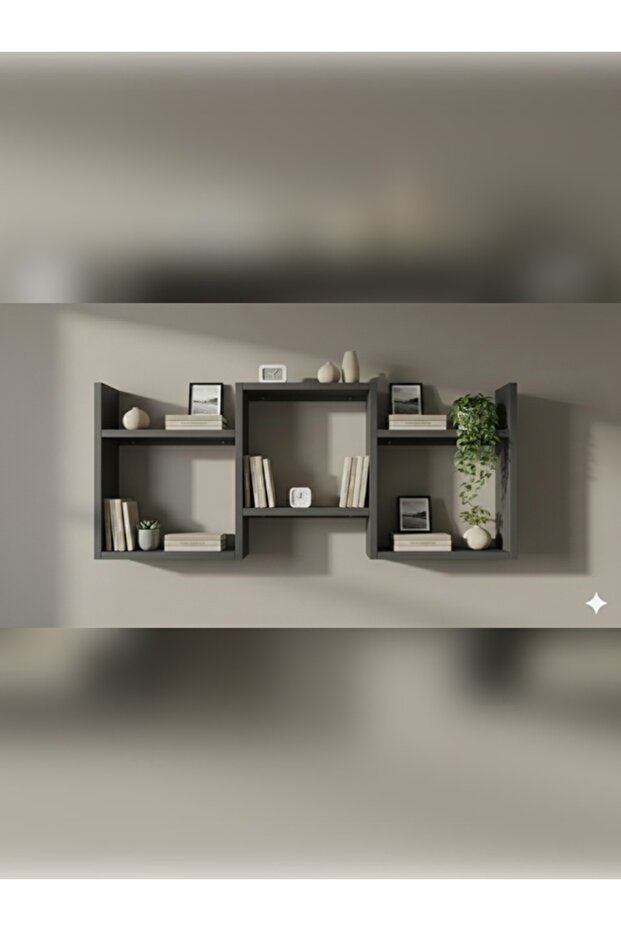 Çamsan Rafixa Antrasit Üçlü Simetrik Duvar Rafı - Modern Kitaplık ve ...