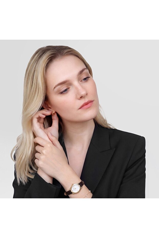 Daniel Wellington Ophelia Mini Dark Brown Lizard White Guilloche Gold ...