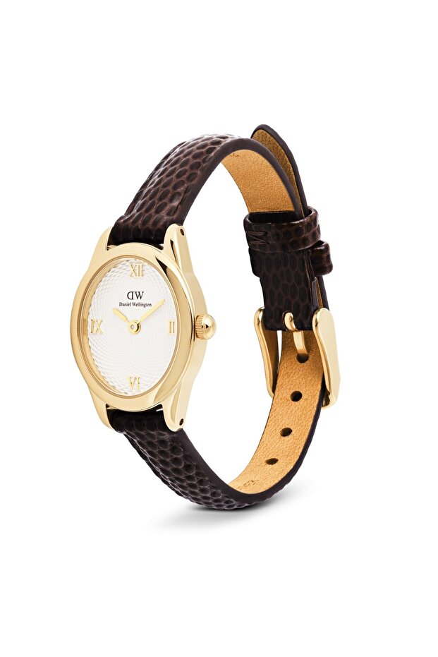 Daniel Wellington Ophelia Mini Dark Brown Lizard White Guilloche Gold ...