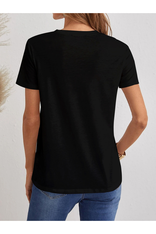 Deocept Tricou cu imprimeu mixt pentru femei, cu decolteu în V și ...