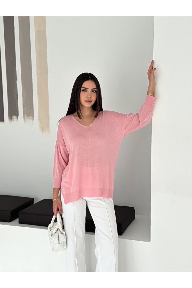LA POMME Basic Oversize V Yaka Yırtmaçlı Triko Bluz LP77001 - Fiyatı ...
