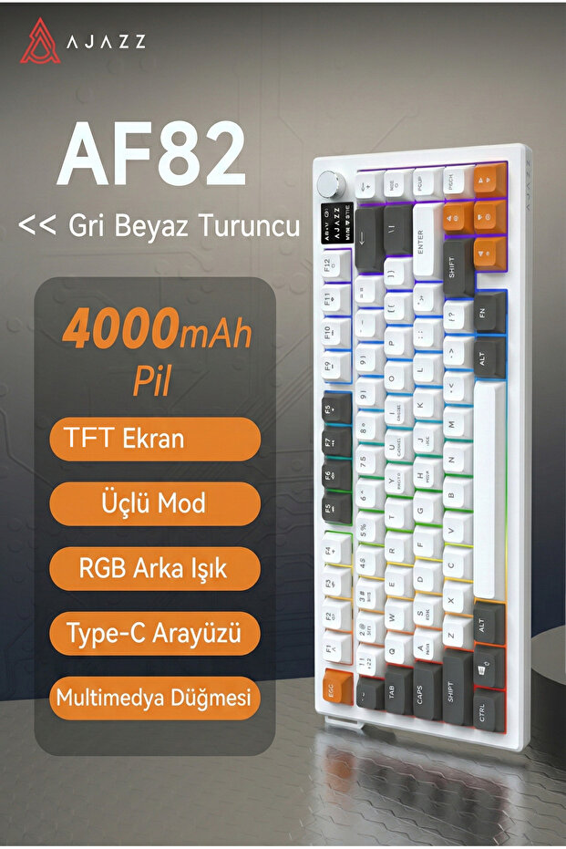 Coverzone AJAZZ AF82 75% Membran Gaming Klavye 3 Mod RGB 4000mAh Su ...