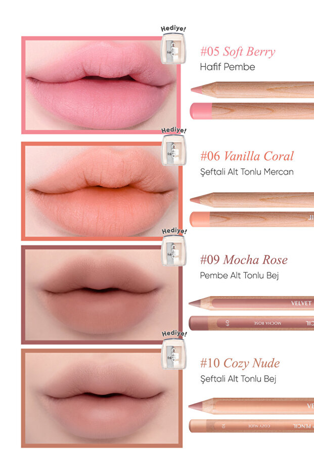 CLIO Kremsi Formüle Sahip Dudak Kalemi ve Kalemtıraş Seti Velvet Lip ...