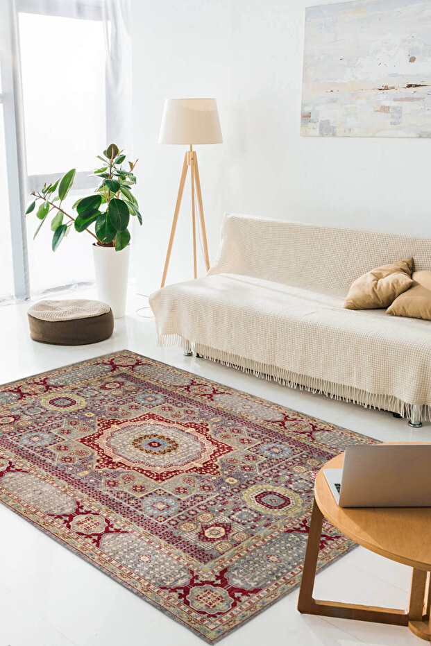 blcmoda Basel Kilim Desen Baskılı Yıkanabilir Kaymaz Halı Salon Oturma ...
