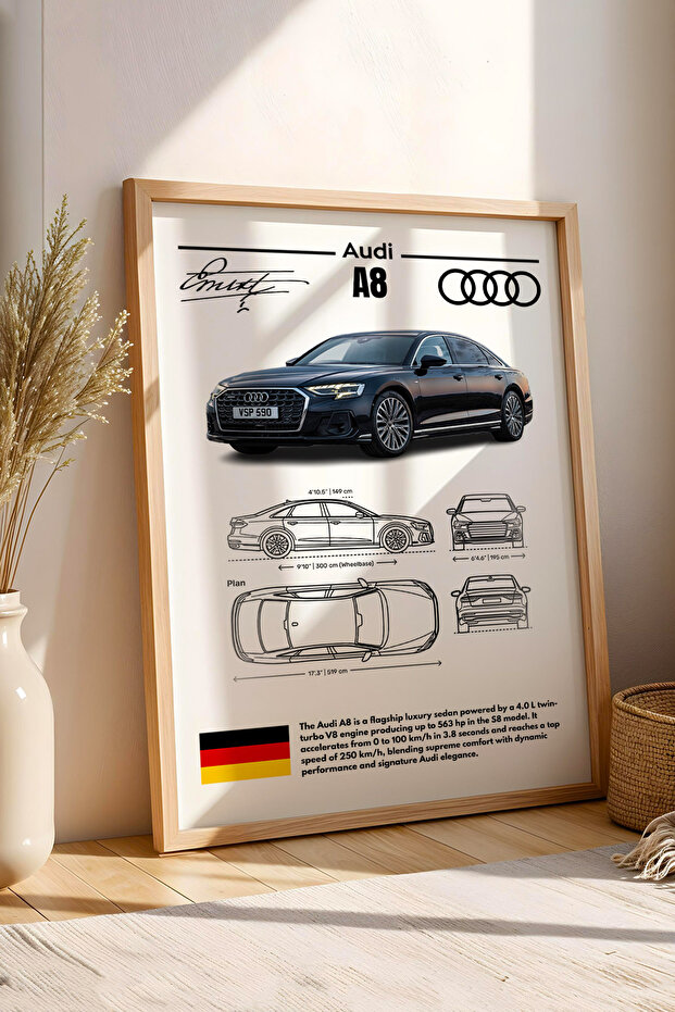 e2nova Audi A8 Tablo - Teknik Özellikli Alman Lüks Sedan Poster ...