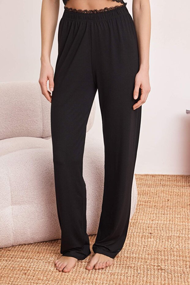 Trendyol Collection Black Double-Breasted Lace Detailed Viscose Knitted ...