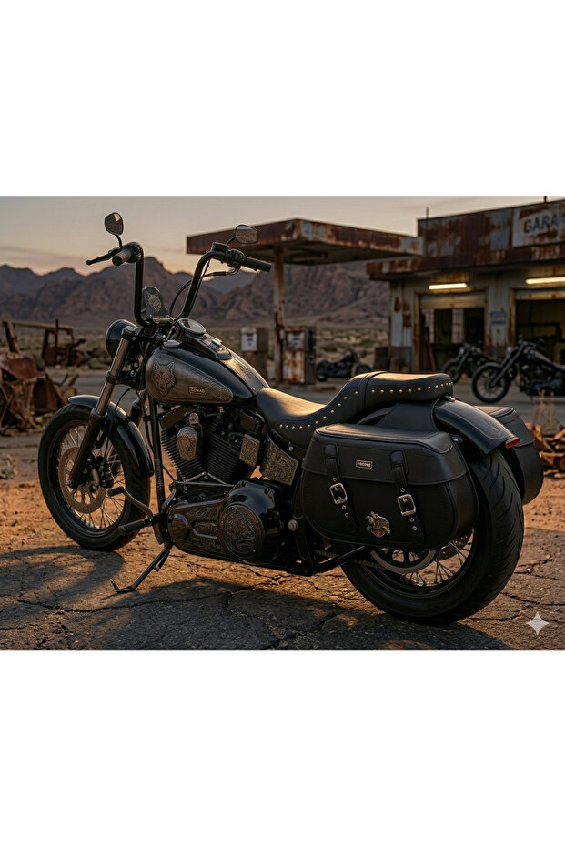 MOTOANL Motosiklet Deri Yan Çanta Choper Model Siyah Cruiser Motor ...