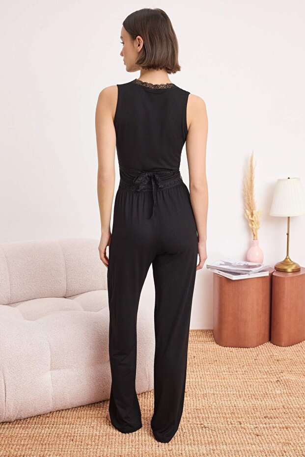 Trendyol Collection Black Double-Breasted Lace Detailed Viscose Knitted ...