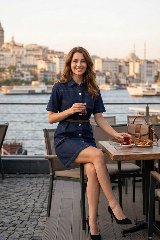 hanope Rochie de damă bleumarin denim din denim, mini rochie cu mâneci ...