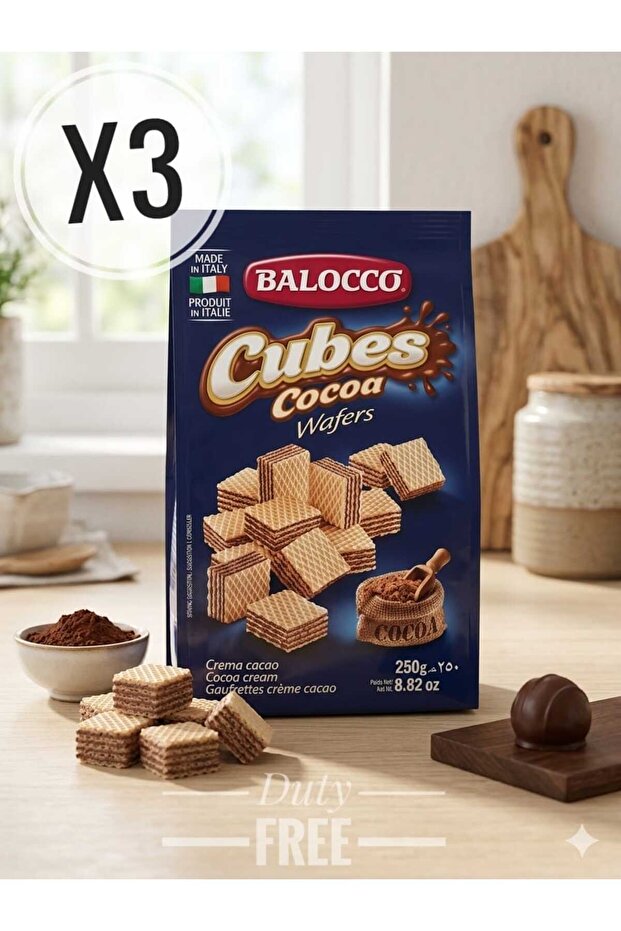hijazigroup Balocco Cubes Cocoa Wafers 250 Gr (3 Pieces)- Trendyol